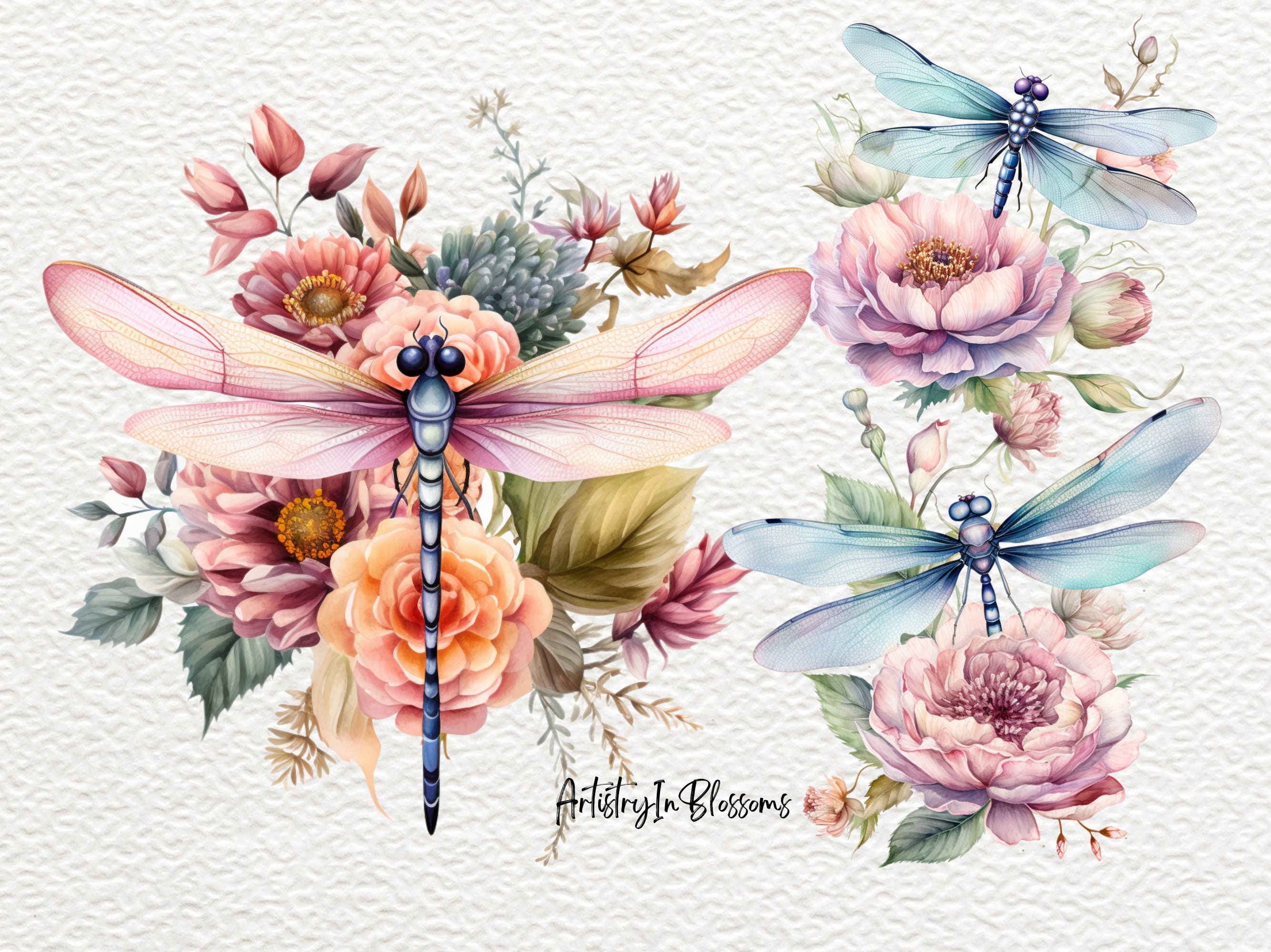 Watercolor Dragonfly Clipart, Watercolor Dragonfly Png, Junk Journals ...