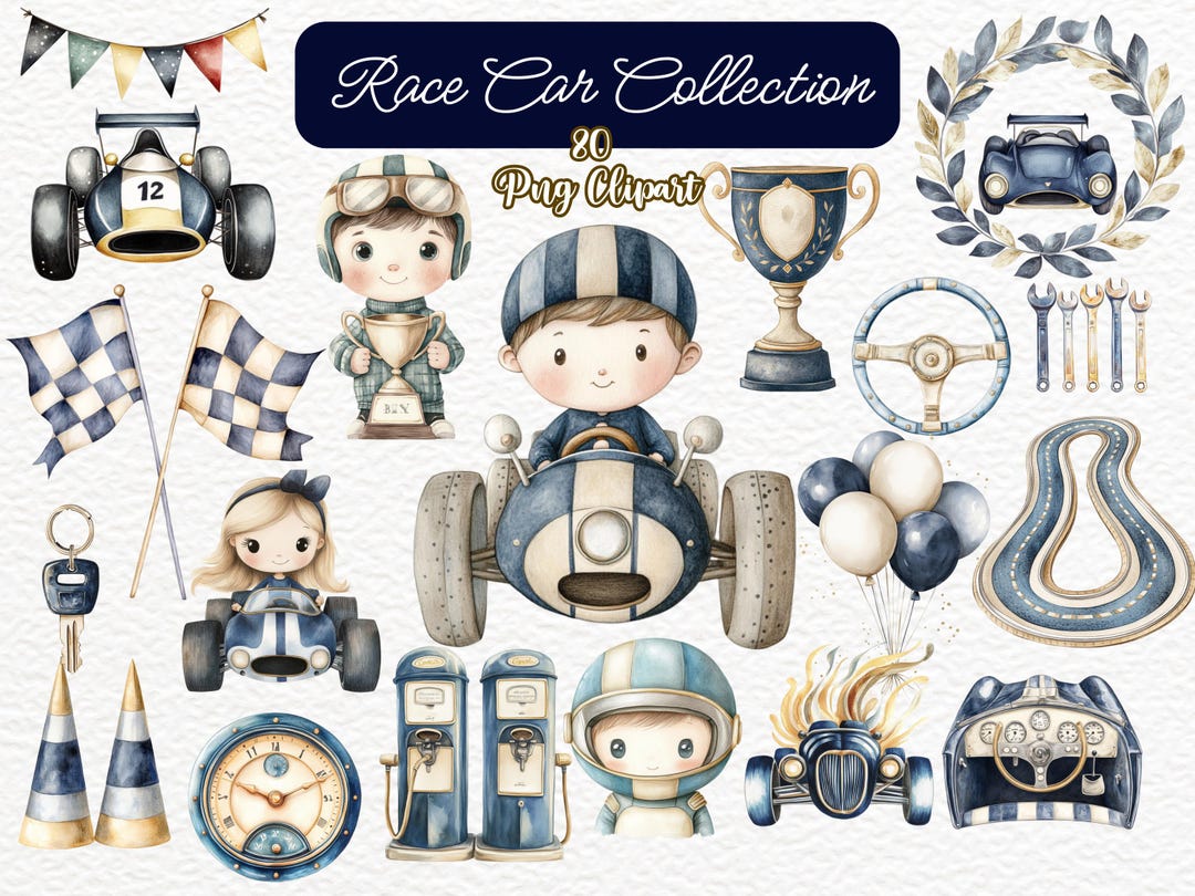 Watercolor Car Race Clipart Set, Car Race Clipart Pack, Boys Racing ...