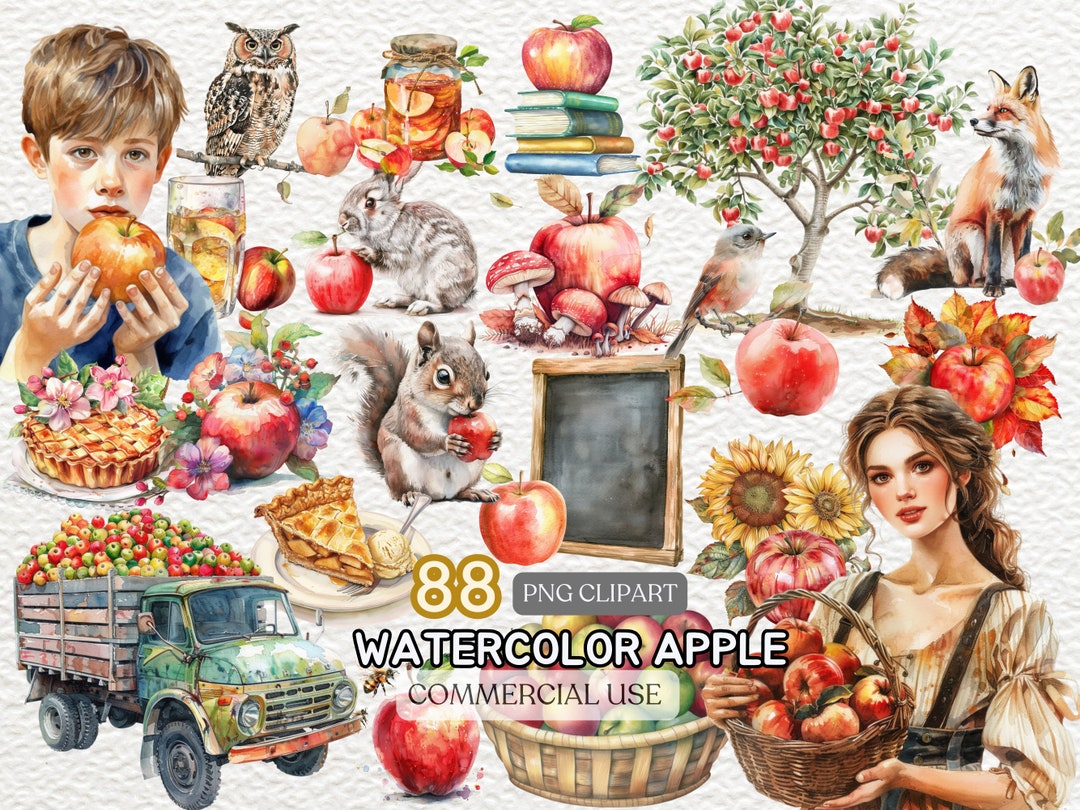 Watercolor Apple Clipart Bundle | Watercolor Red Apple Clipart ...