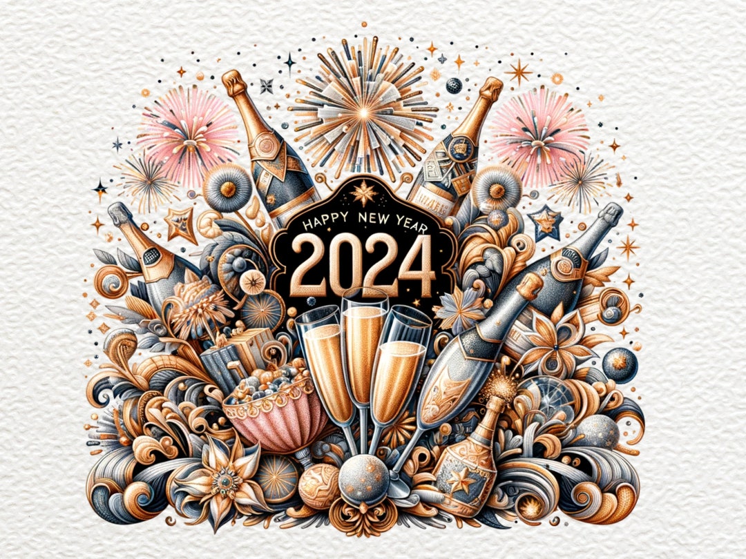 Happy New Year Watercolor Clipart, Nye Clipart, New Year Elements, New ...