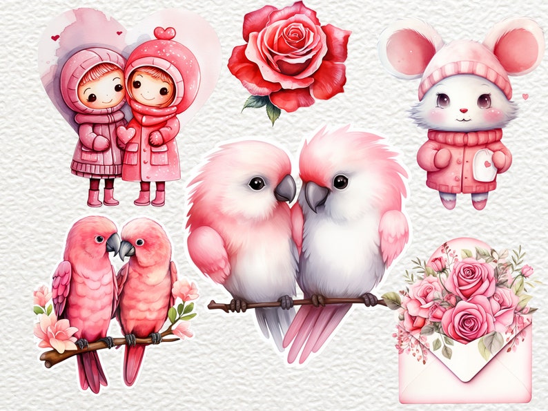 Valentine's Day Clipart, Pink Clipart, Watercolor Valentine, Love ...