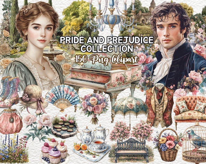 Regency Vibes Clipart Bundle, Pride and Prejudice Themed Png Set ...