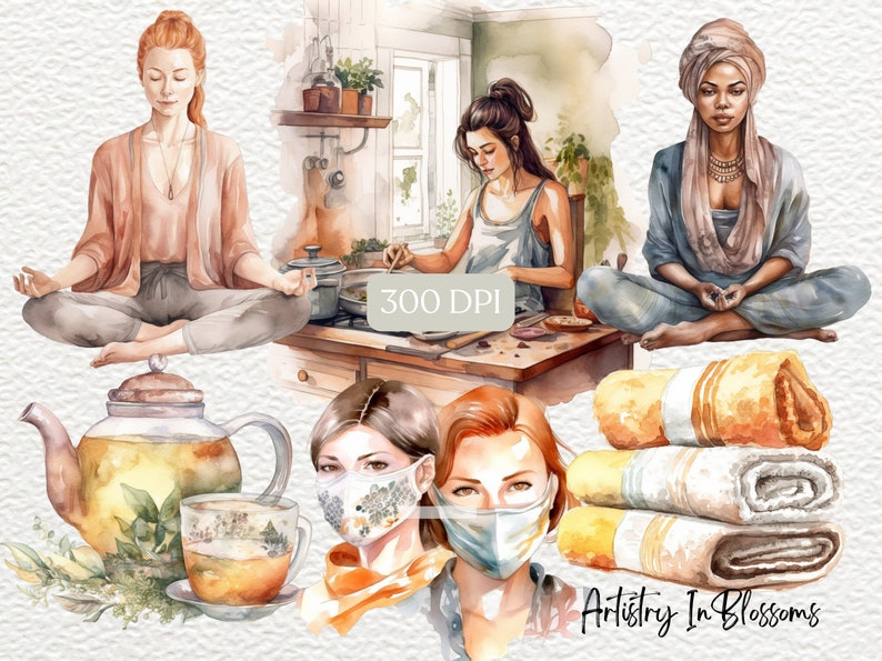 Watercolor Selfcare Clipart, Self-care Watercolor Clipart Bundle, Self ...
