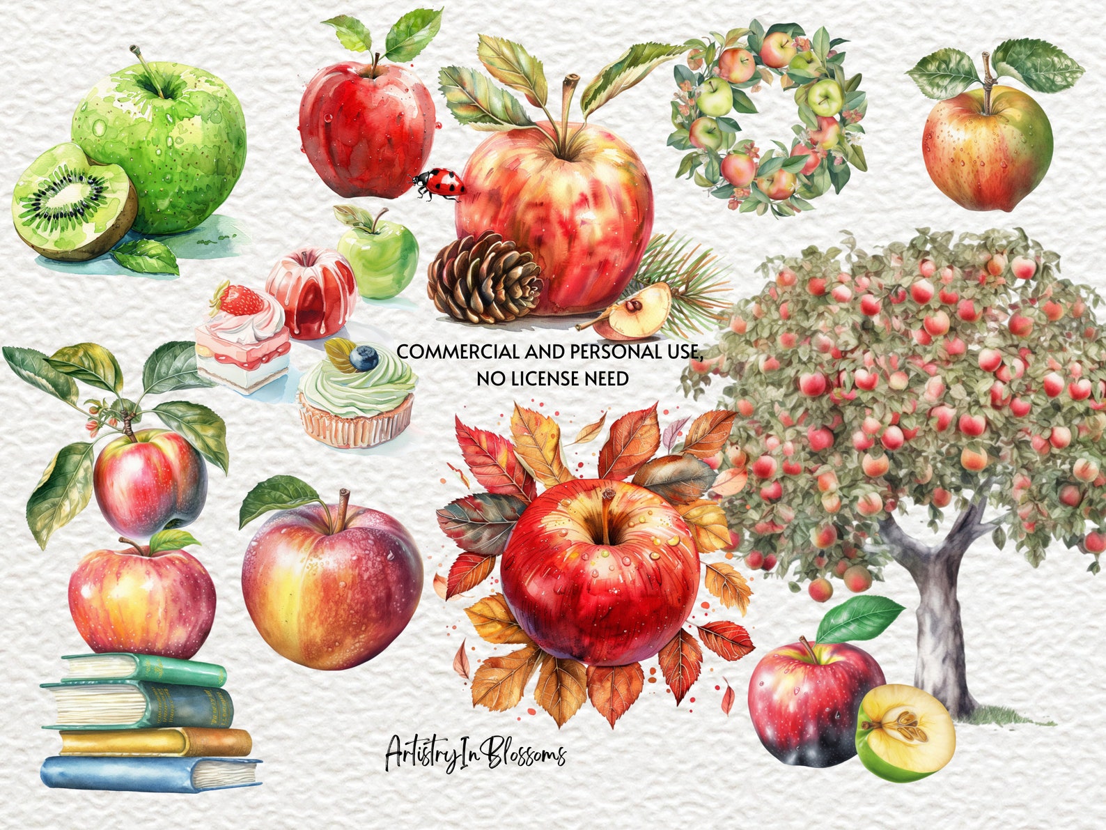 Watercolor Apple Clipart Bundle | Watercolor Red Apple Clipart ...