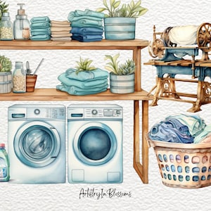 Watercolor Laundry Day Clipart, Housework Clipart, Laundry Png ...