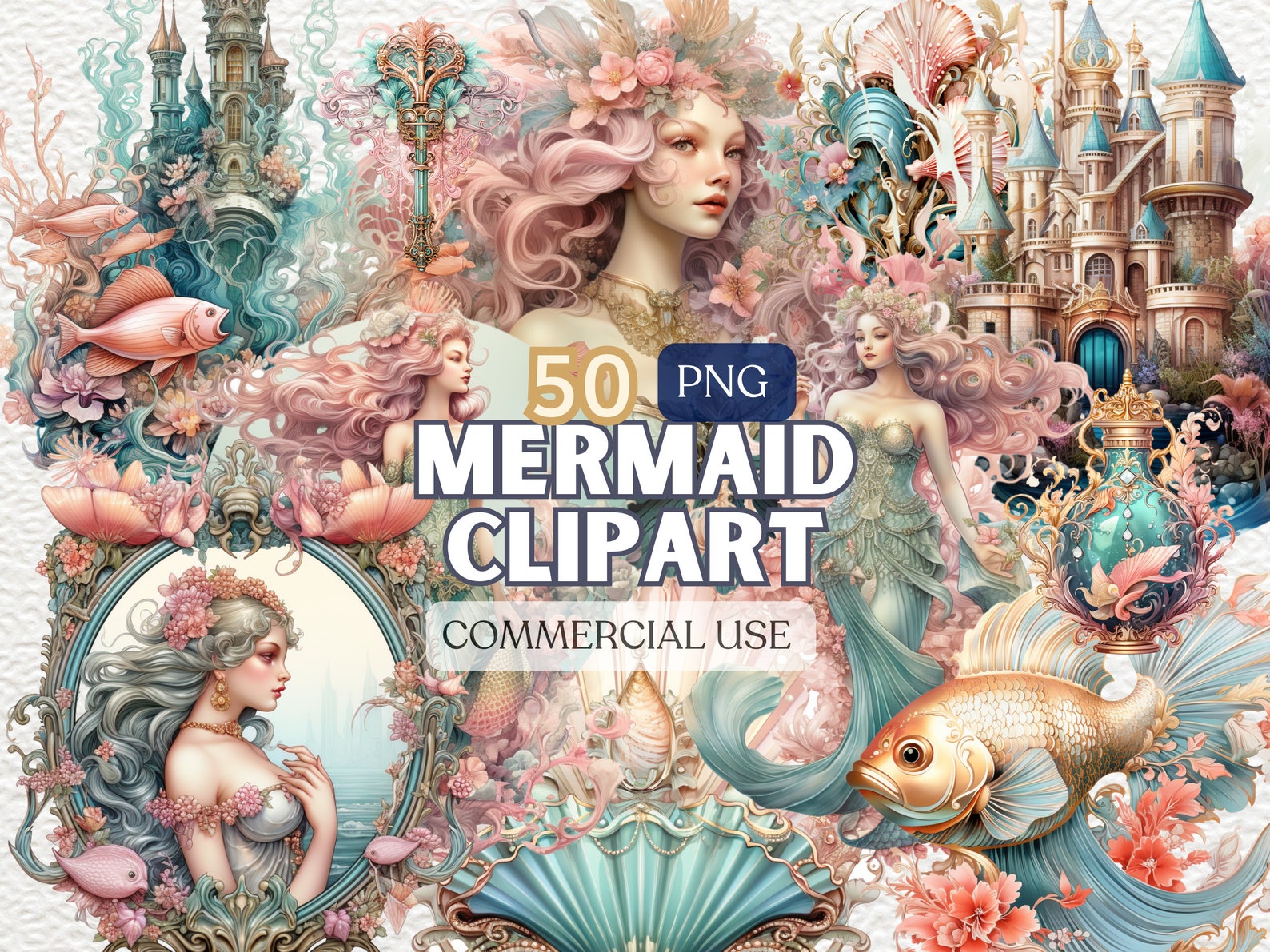 Watercolor Mermaid Clipart, Mermaid Png, Sea Clipart, Ocean Clipart ...