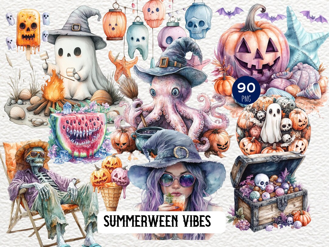 Summerween Vibes Clipart Bundle | Spooky Beach PNG | Halloween Summer ...