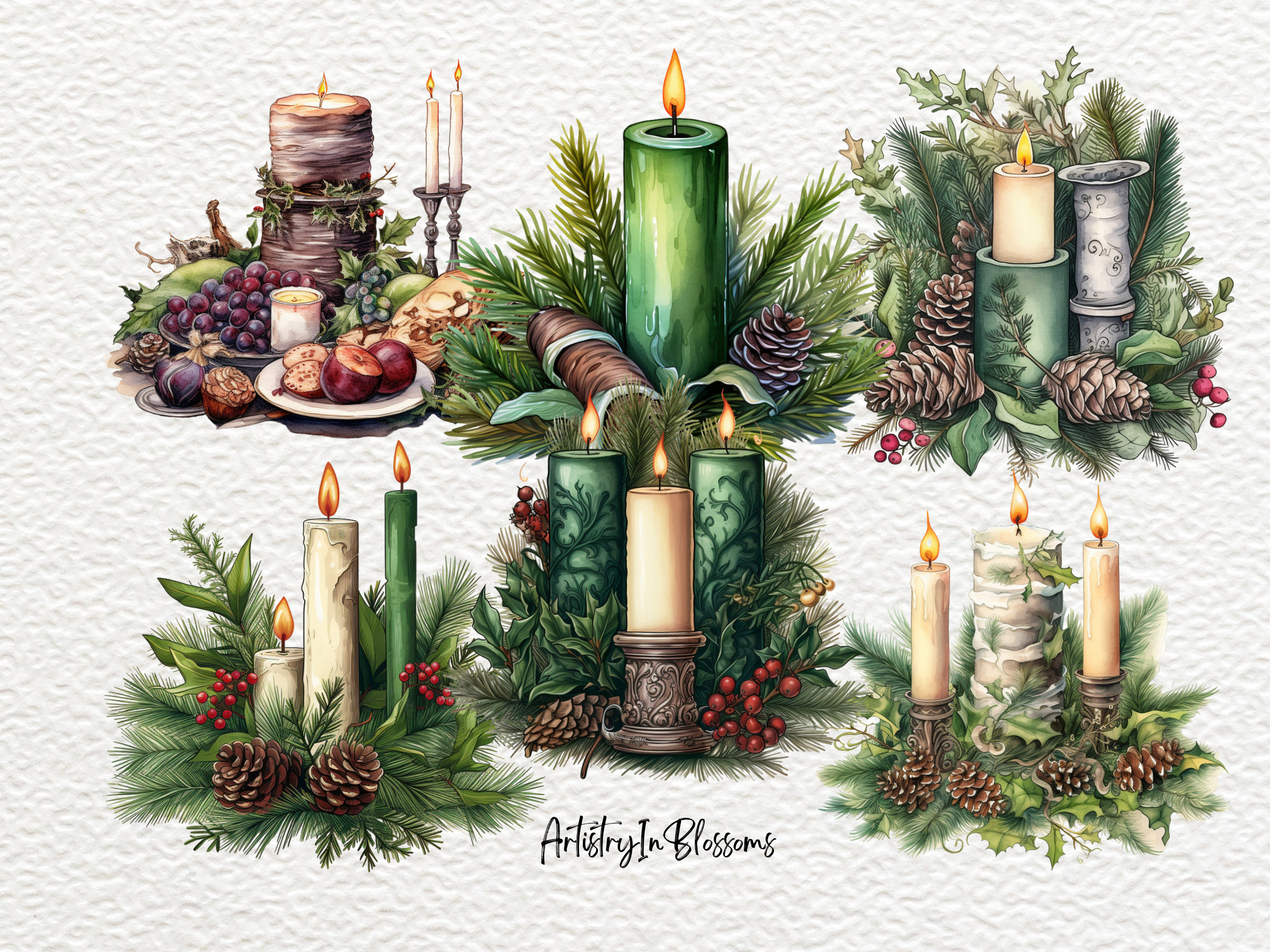 Watercolor Yule Clipart, Christmas Clipart, Winter Solstice Clipart ...