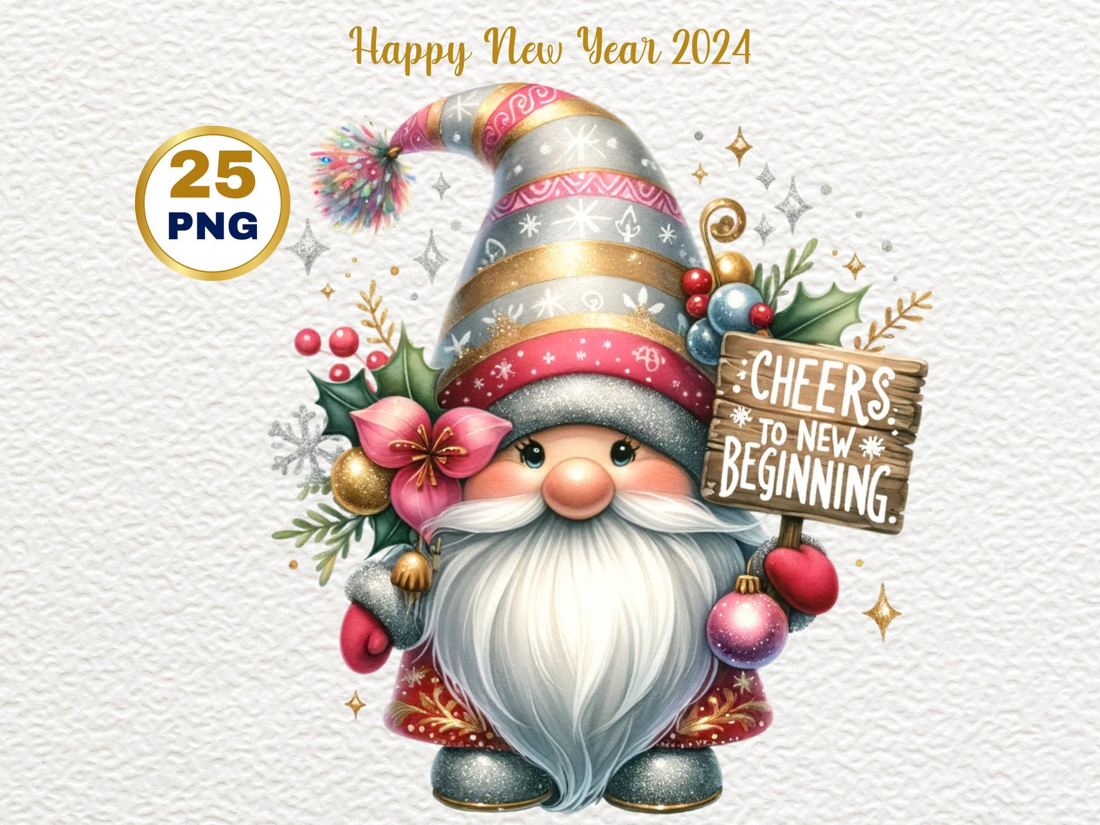 Festive Watercolor Gnomes PNG, New Year Gnomes Clipart, Gnome New Year ...