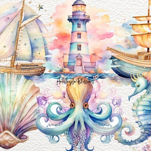 Watercolor Nautical Clipart, Under the Sea, Nautical Png, Marine ...
