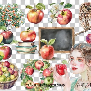 Watercolor Apple Clipart Bundle | Watercolor Red Apple Clipart ...