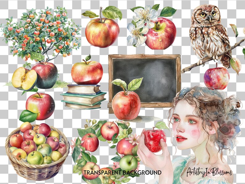 Watercolor Apple Clipart Bundle | Watercolor Red Apple Clipart ...