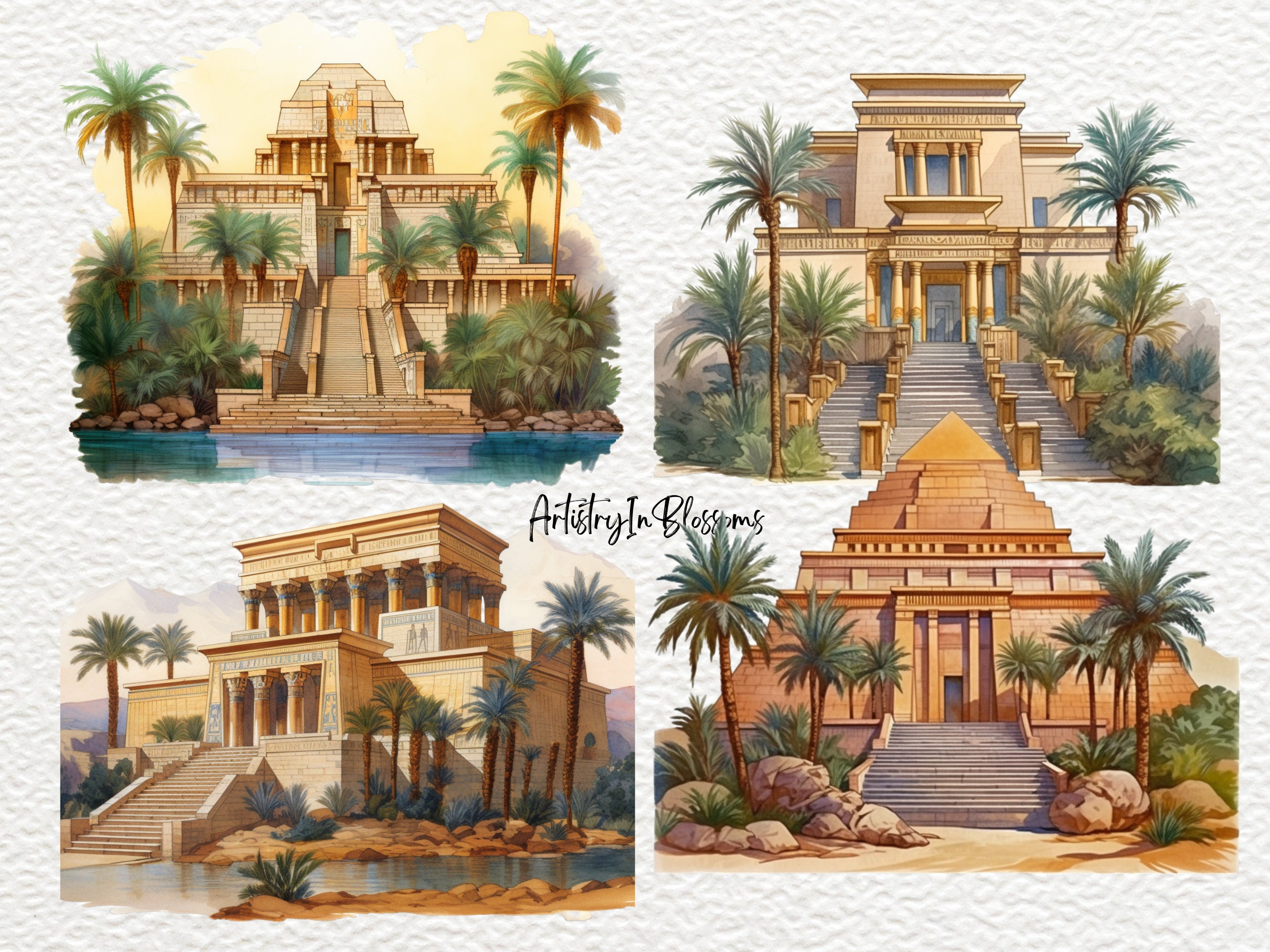 Watercolor Ancient Egypt Clipart, Pharaohs and Pyramids, Pyramid ...