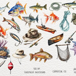 Fishing Clipart Bundle, Watercolor Fishing Clipart, Fishing Clipart ...