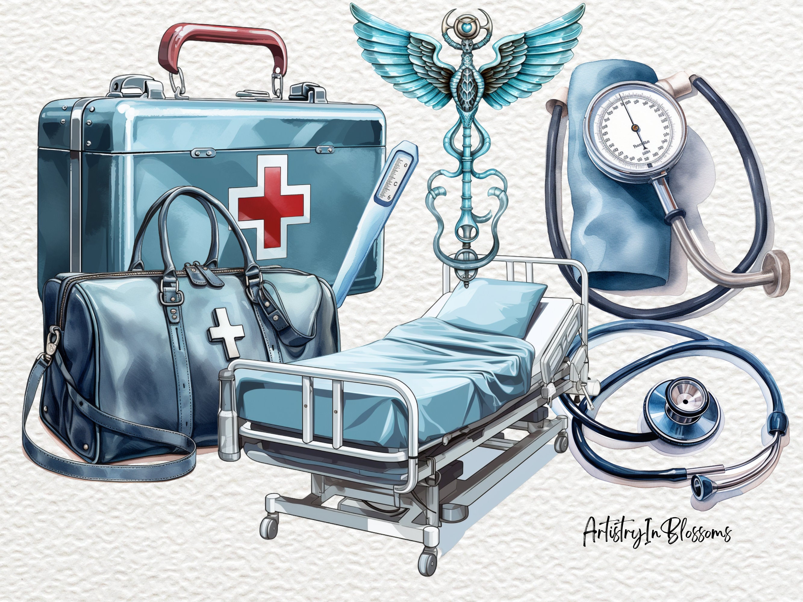 Watercolor Medical Clipart, Doctor Clipart, Healthcare Clipart ...