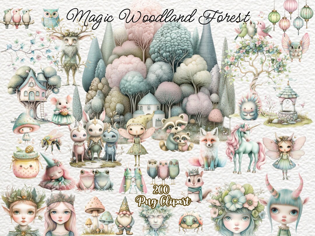 Watercolor Magic Woodland Forest Clipart, Forest Creatures, Nature ...