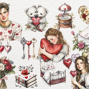 Watercolor Valentine's Day Clipart Set, Love Clipart Bundle, Romantic ...