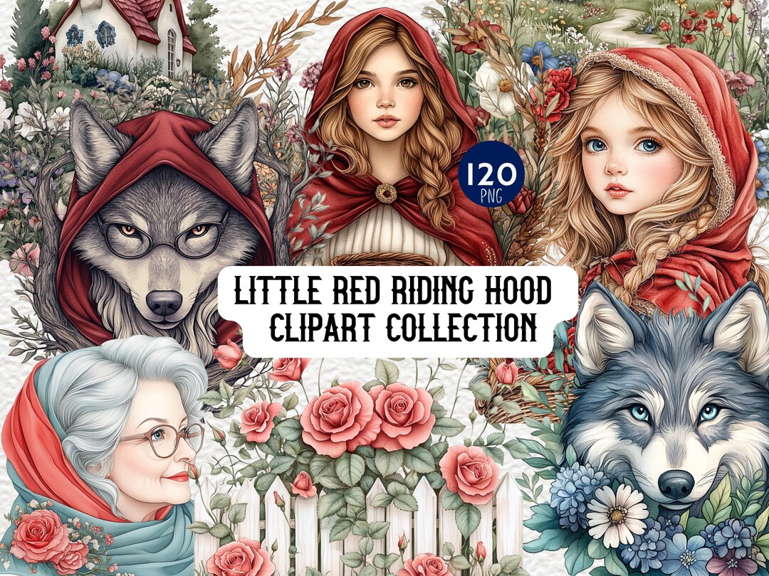 Little Red Riding Hood Clipart Bundle, Fairy Tale Digital Download, Art ...