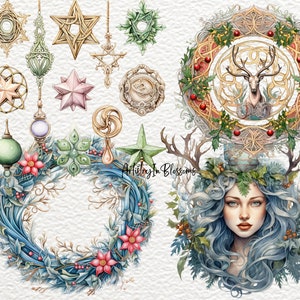 Watercolor Yule Clipart, Christmas Clipart, Winter Solstice Clipart ...