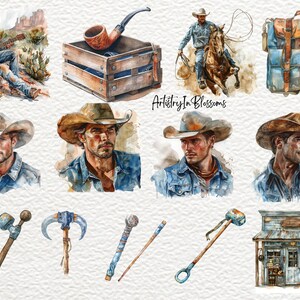 Watercolor Western Clipart, Cowboy-themed Clipart Set, Western Life ...