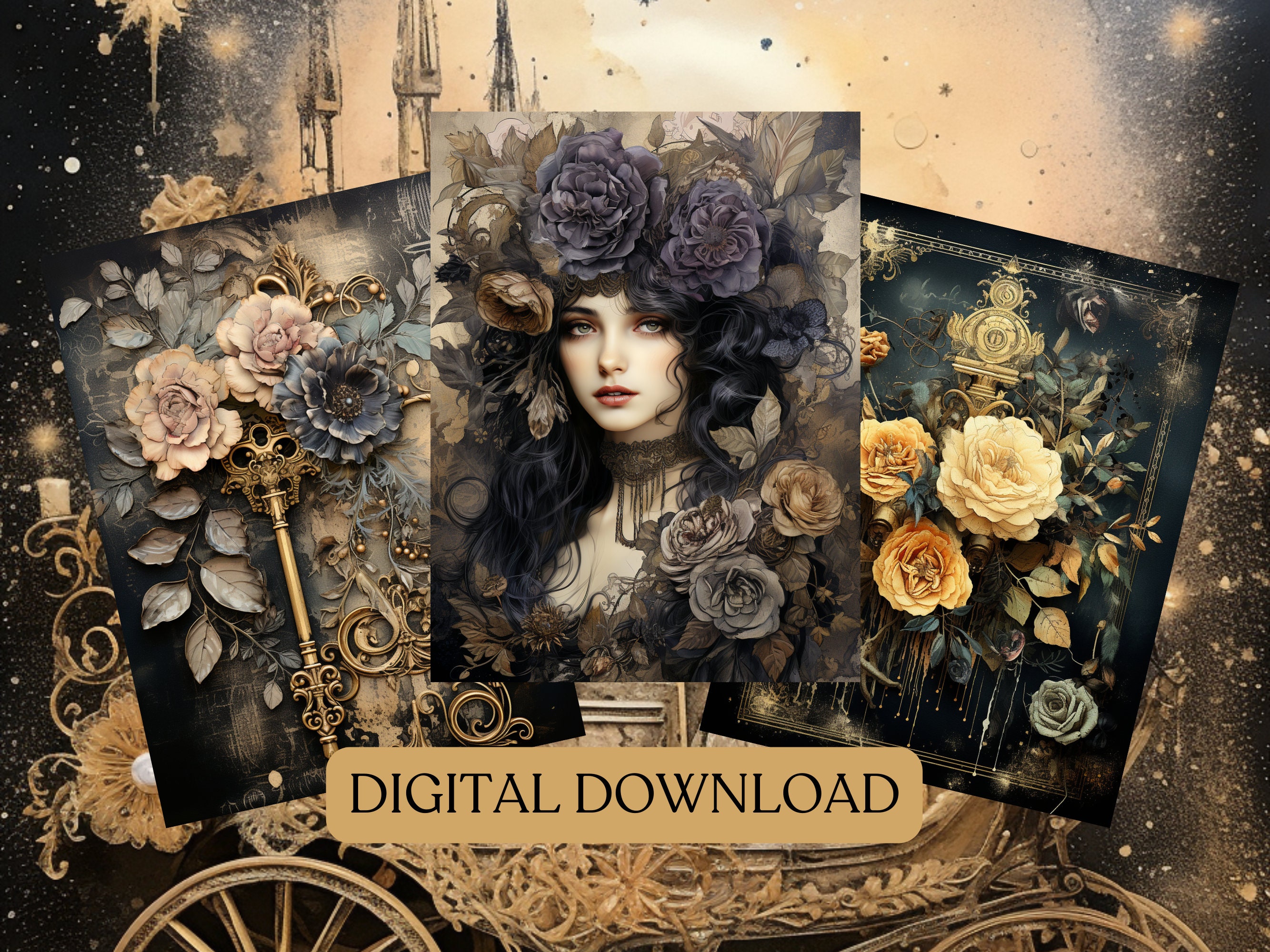 Dark Roses Junk Journal Pages | Digital Collage Sheet | Dark Roses Junk ...