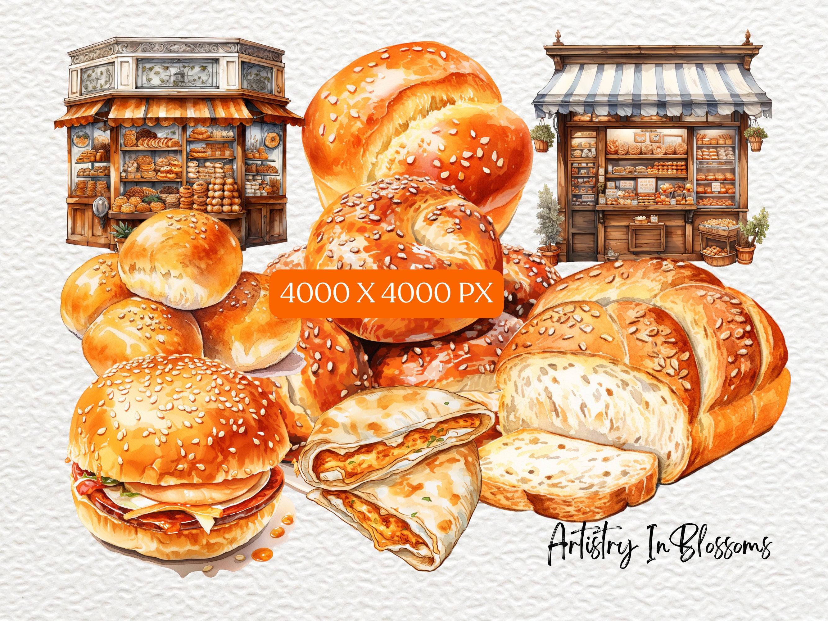 Watercolor Bakery Clipart, Watercolor Bread Clipart,baking Clipart ...