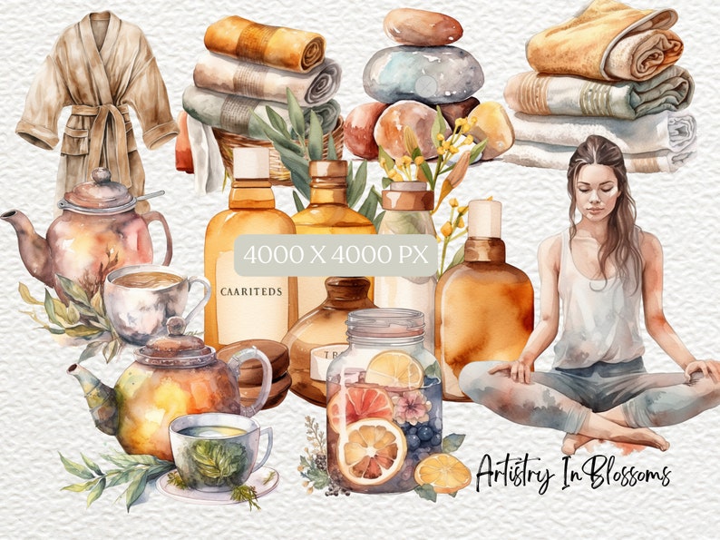 Watercolor Selfcare Clipart, Self-care Watercolor Clipart Bundle, Self ...