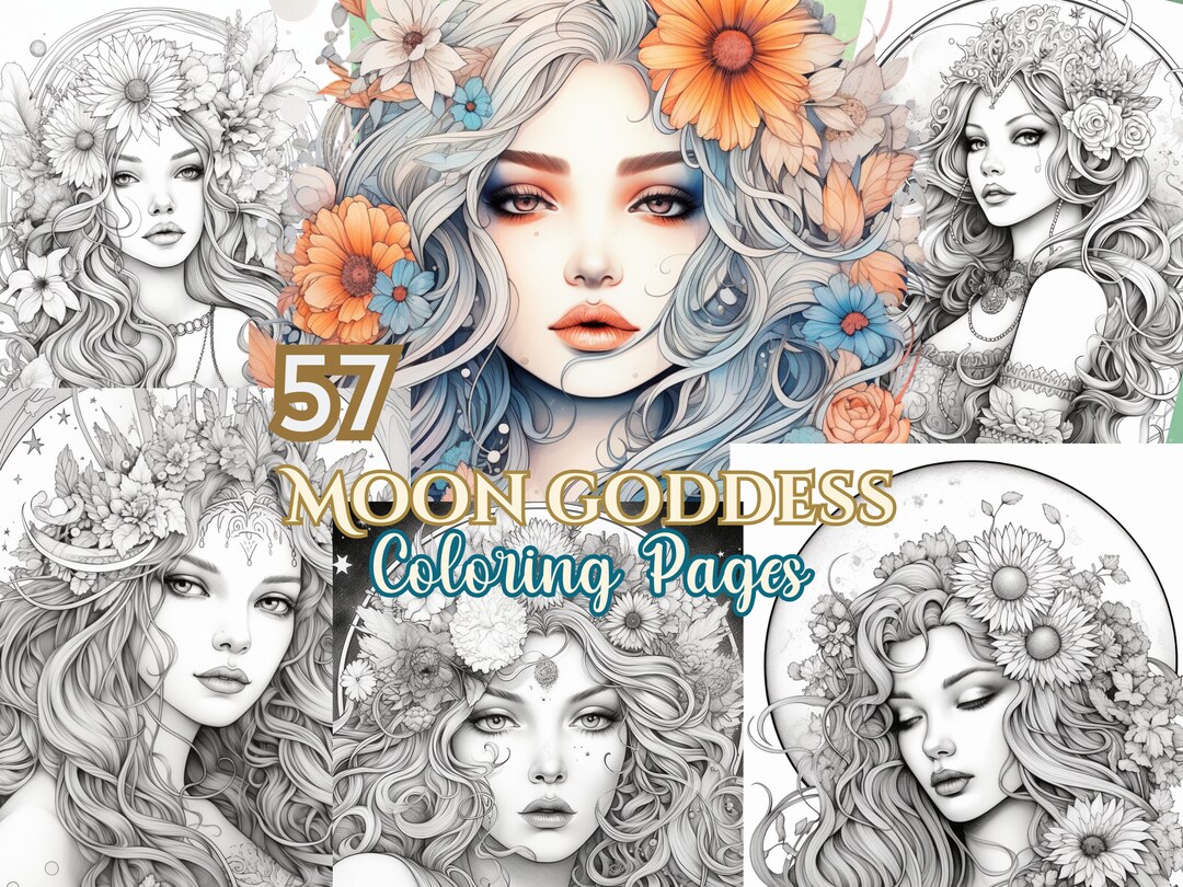 Moon Goddess Spiritual Coloring Page, Pagan Coloring, Celestial ...