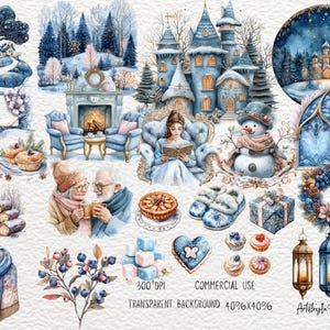 Watercolor Winter Hygge Clipart, Cozy Hand-drawn Elements for Winter ...