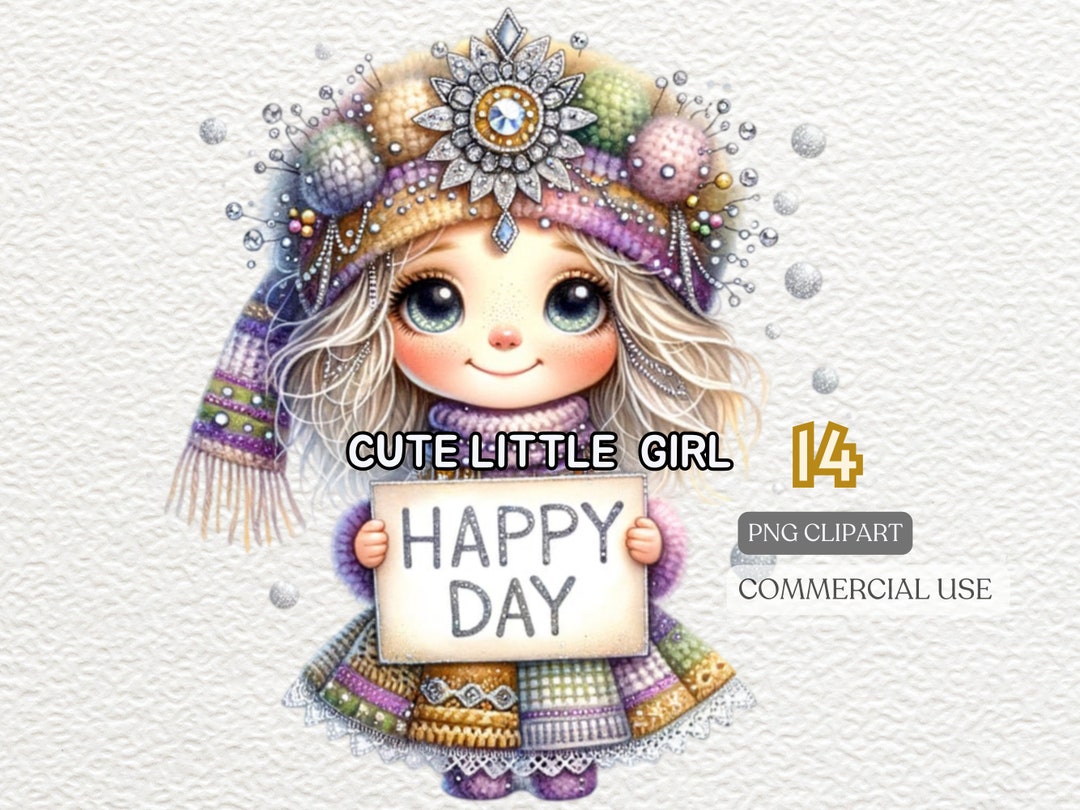 Little Girl Clipart | Crochet Little Girl Illustration | Cute Girl ...