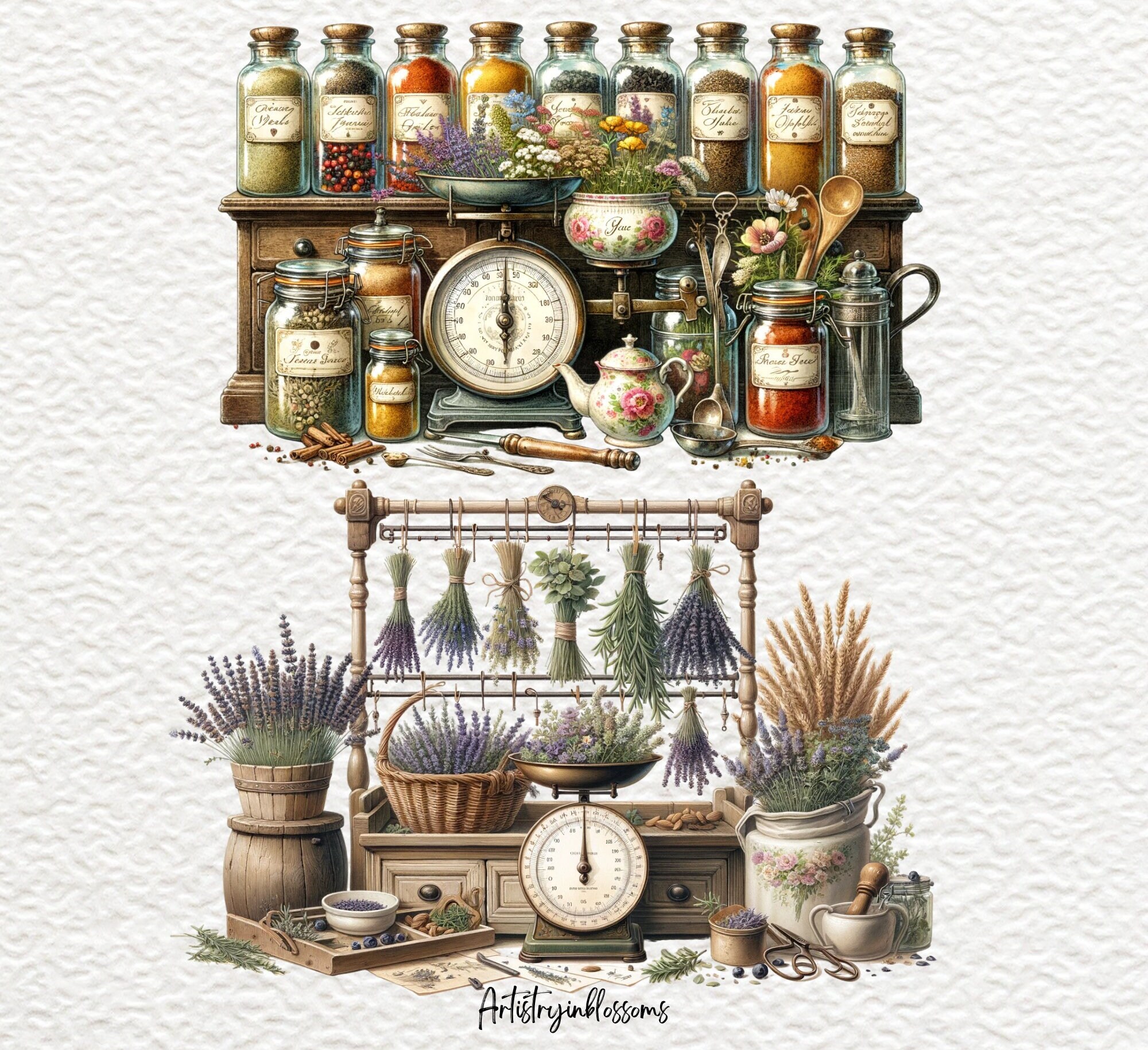 Watercolor Vintage Kitchen Clipart, Baking Supplies Clipart Png ...