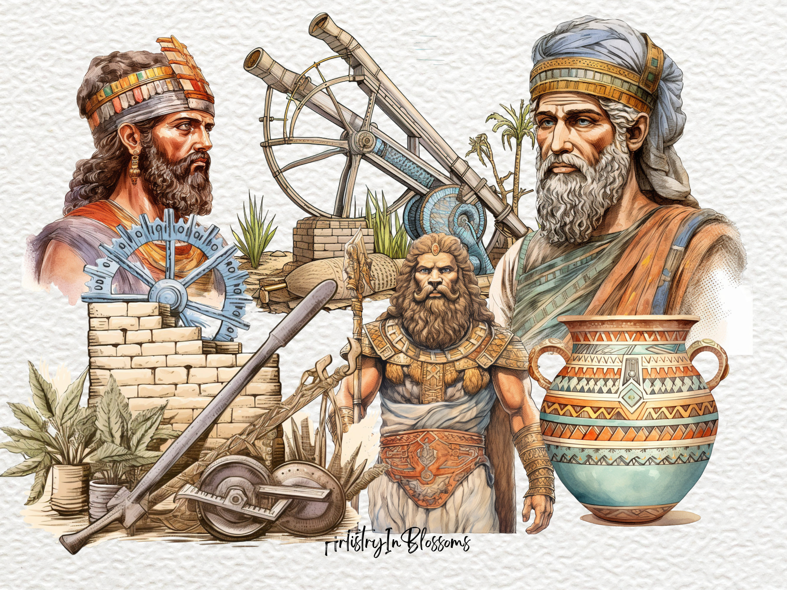 Watercolor Ancient Mesopotamia Clipart Mesopotamian Symbol - Etsy