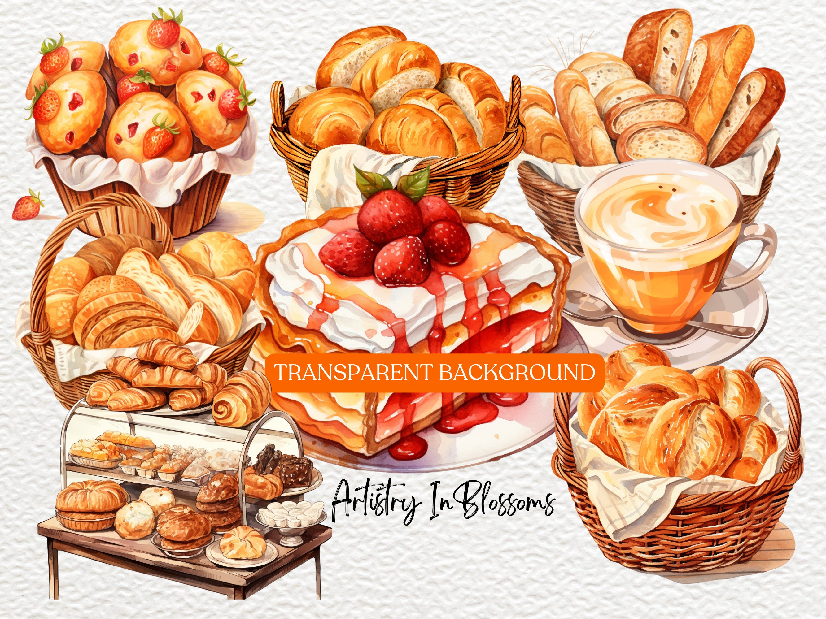 Watercolor Bakery Clipart, Watercolor Bread Clipart,baking Clipart ...