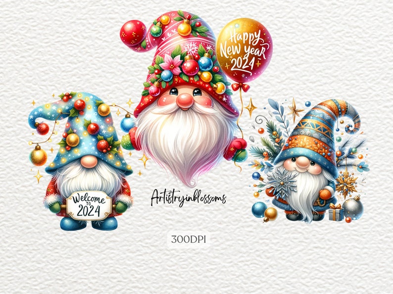 Festive Watercolor Gnomes PNG, New Year Gnomes Clipart, Gnome New Year ...