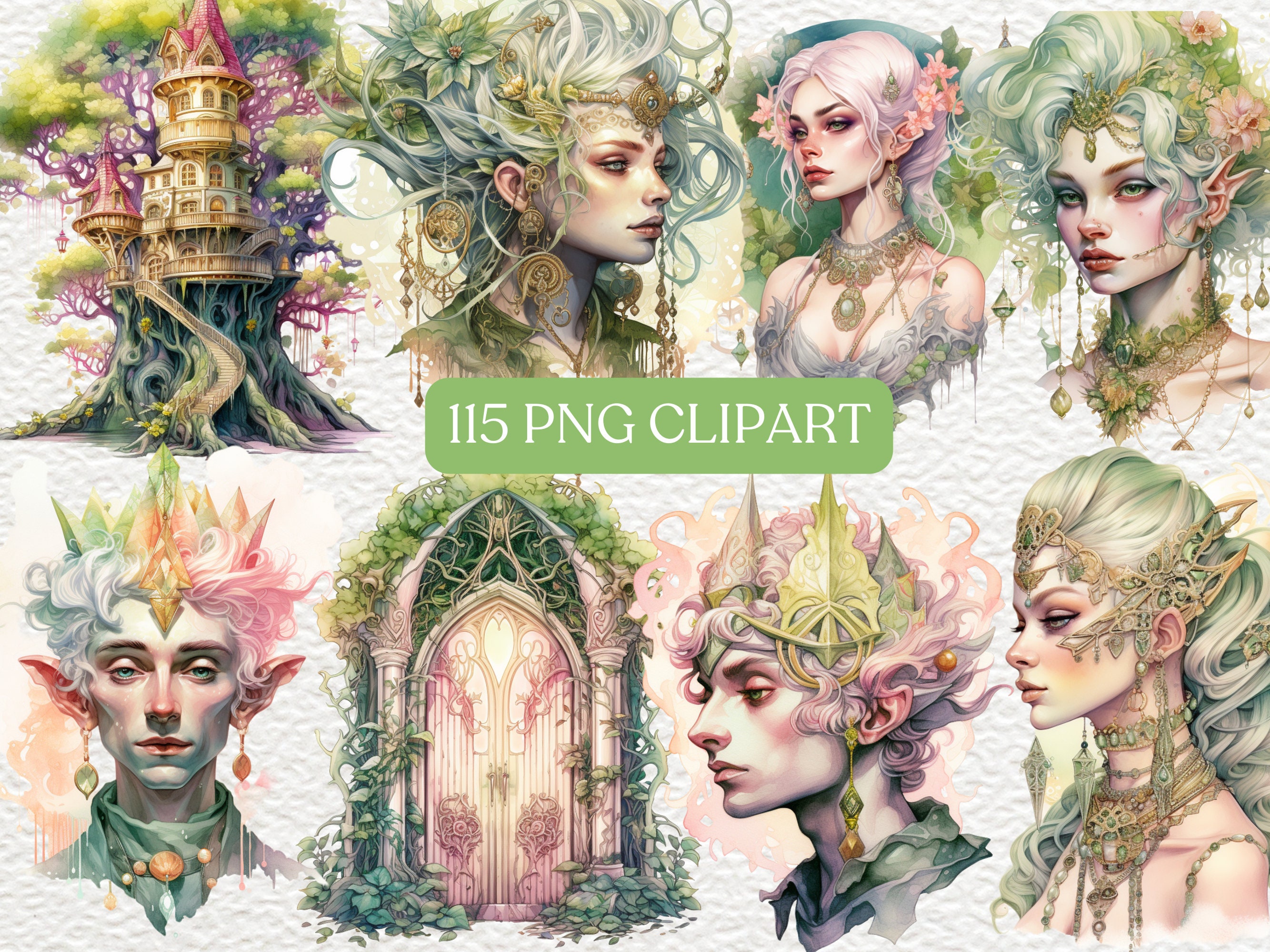 Magical Elf's Forest Clipart, Watercolor Elf Clipart, Watercolor Elf ...