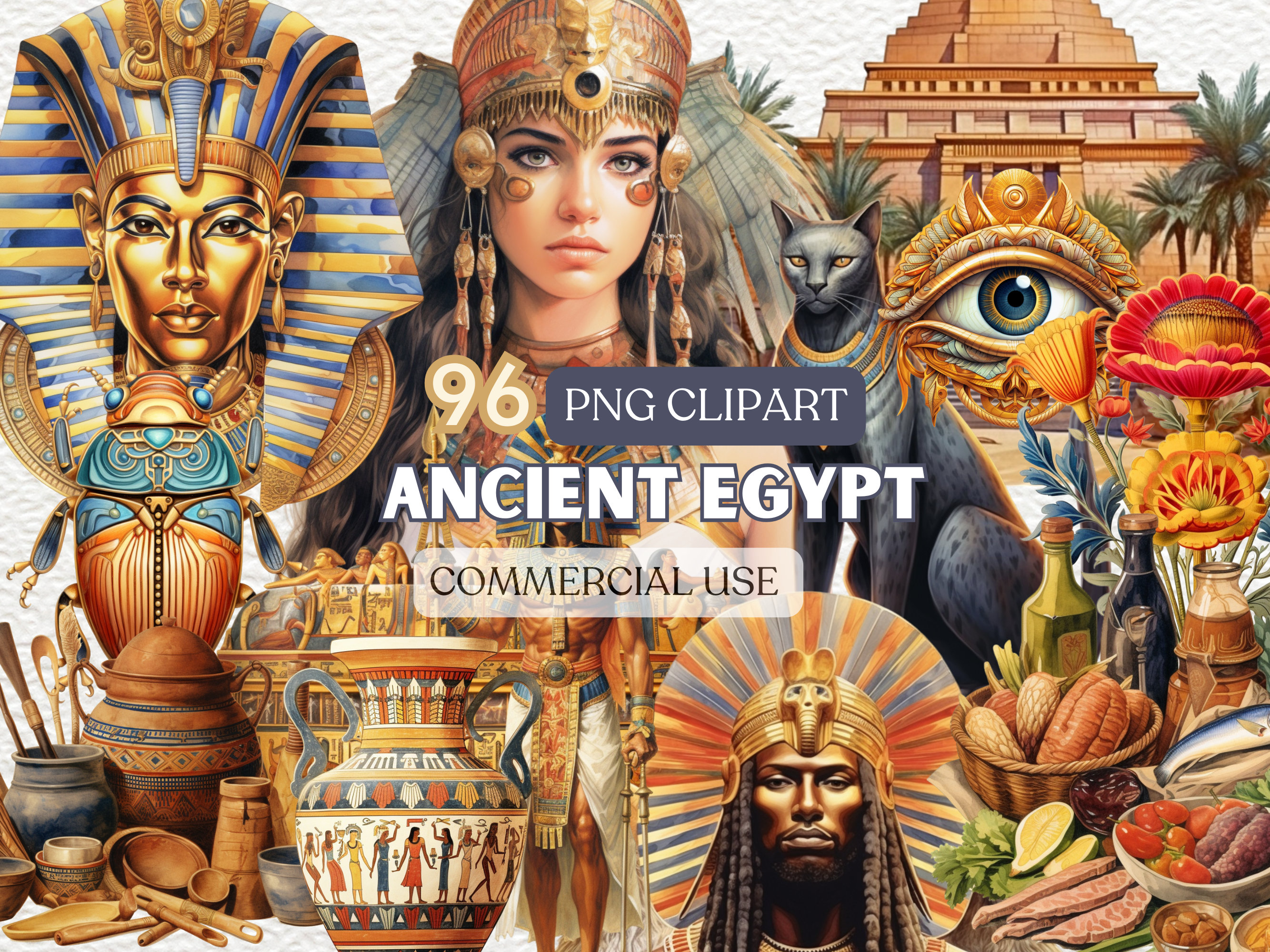 Watercolor Ancient Egypt Clipart, Pharaohs and Pyramids, Pyramid ...