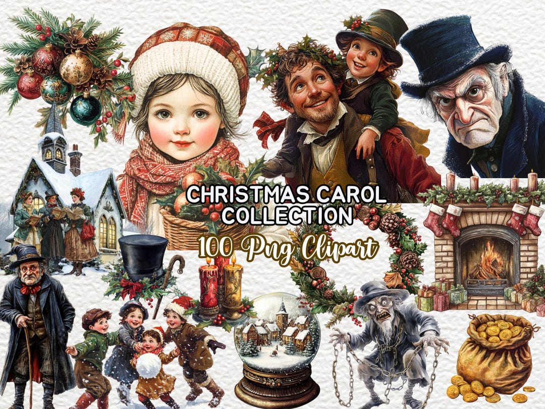 Watercolor Christmas Carol Clipart Set | Charles Dickens Christmas Art ...
