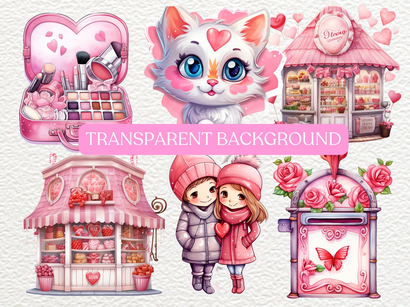 Valentine's Day Clipart, Pink Clipart, Watercolor Valentine, Love ...