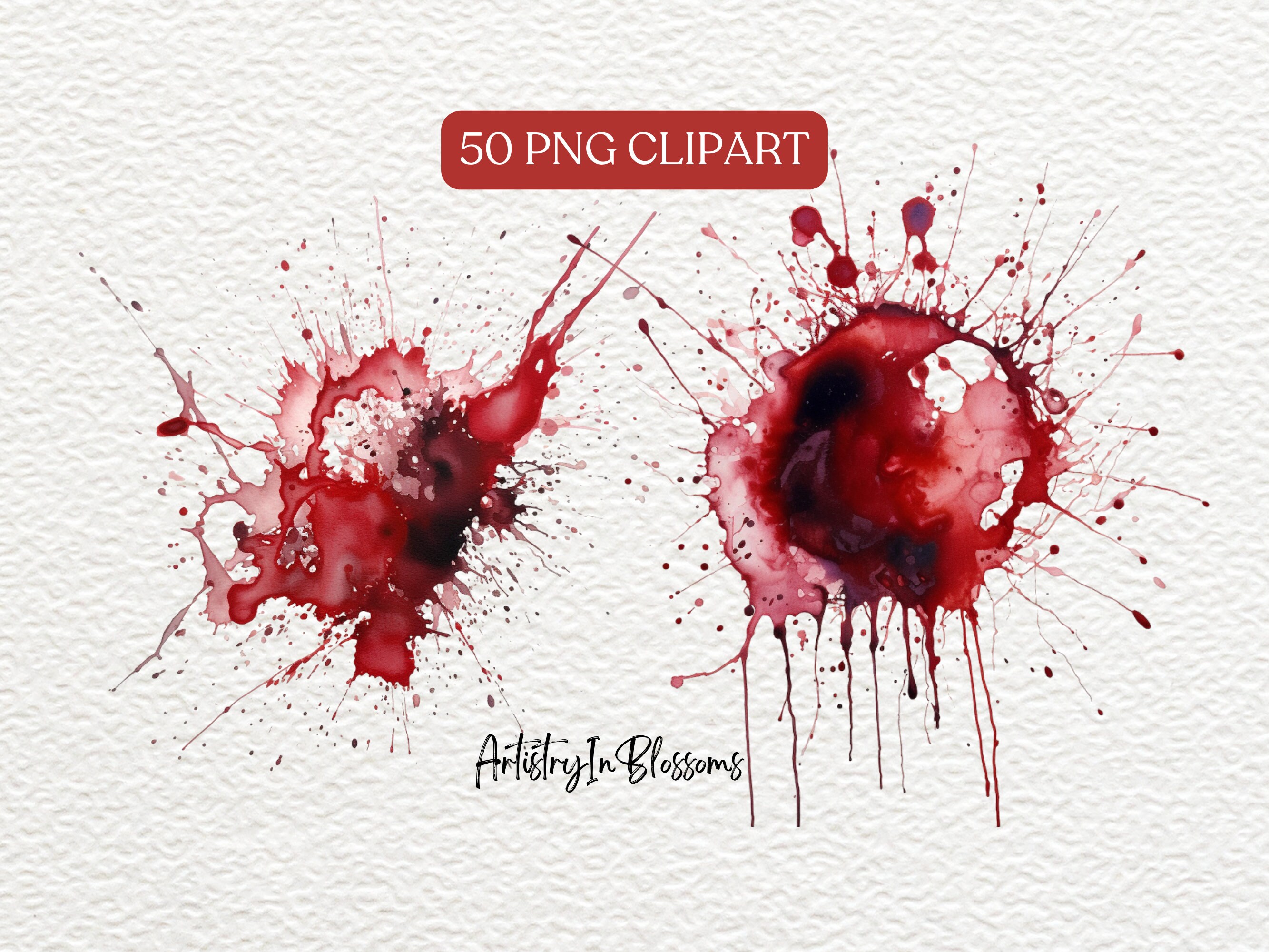 Watercolor Blood Splash Clipart, Blood Png, Blood Splatter Bundle ...
