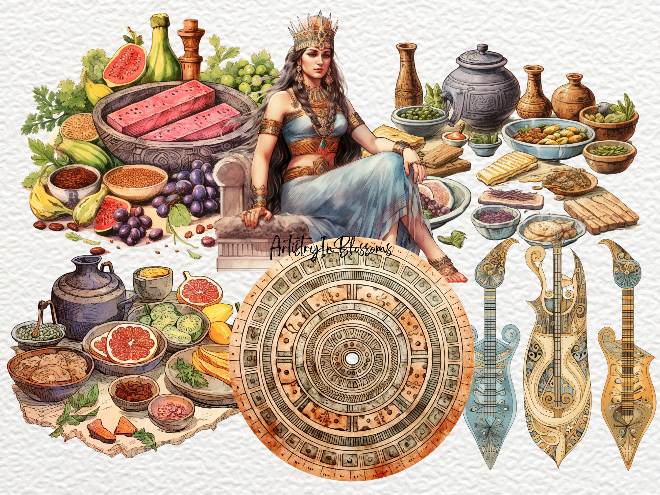 Watercolor Ancient Mesopotamia Clipart Mesopotamian Symbol - Etsy