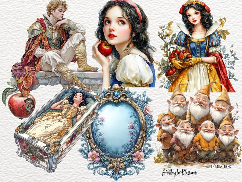 Enchanting Fairy Tale Clipart Bundle - Cinderella, Snow White, Sleeping ...