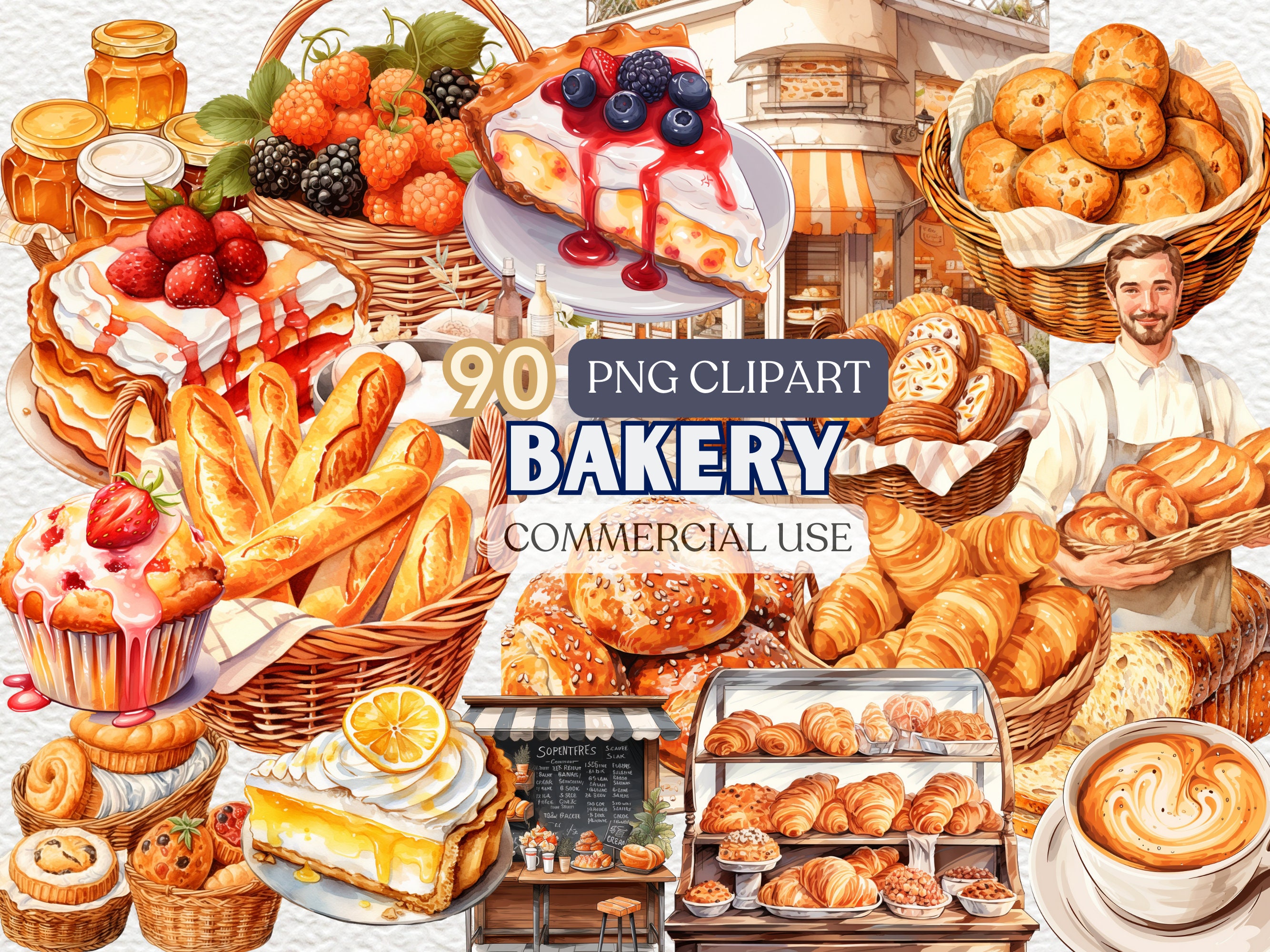 Watercolor Bakery Clipart, Watercolor Bread Clipart,baking Clipart ...