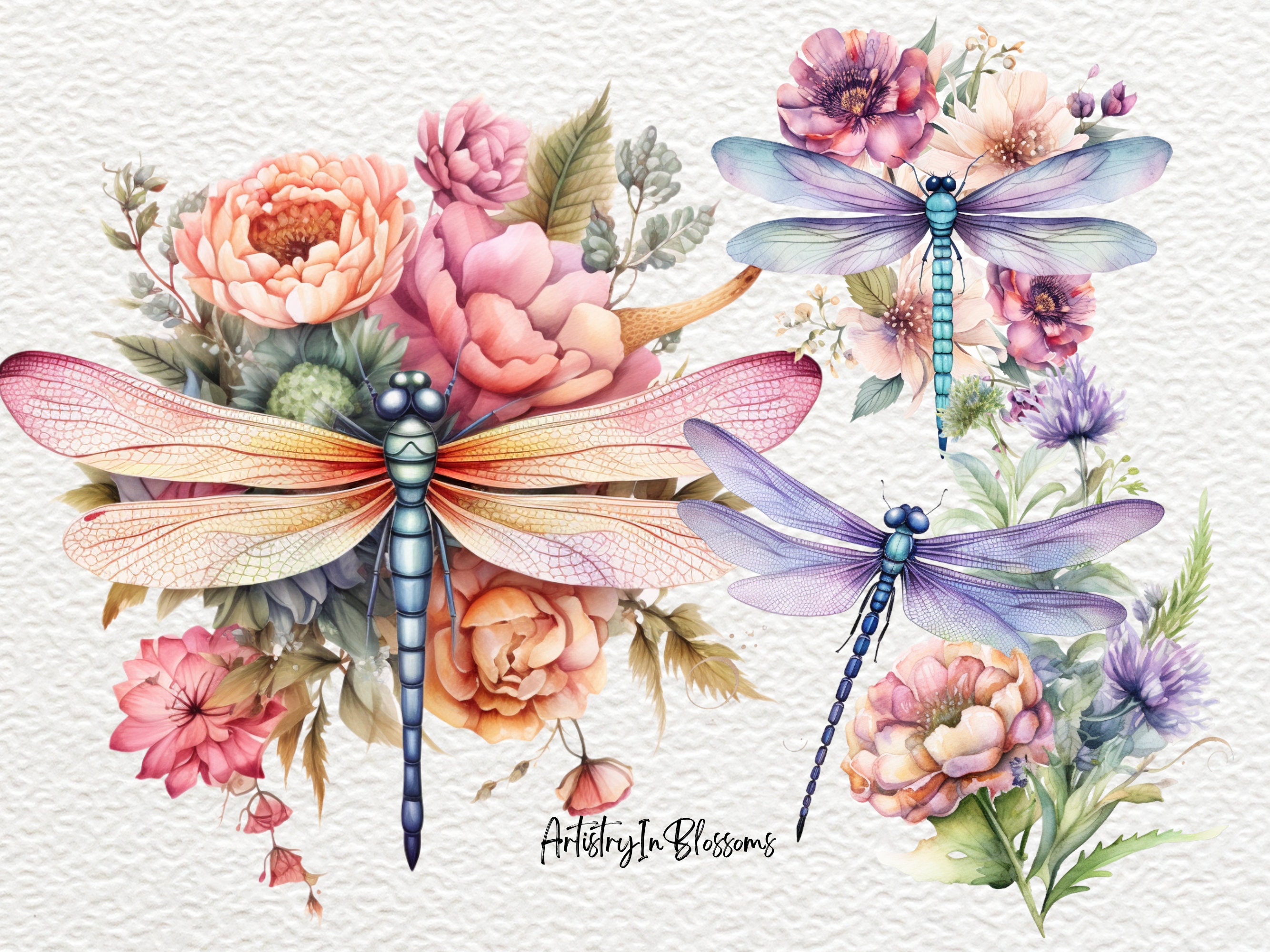 Watercolor Dragonfly Clipart, Watercolor Dragonfly Png, Junk Journals ...