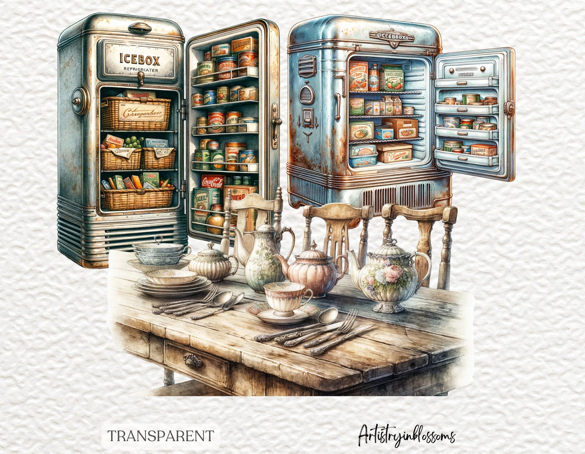 Watercolor Vintage Kitchen Clipart, Baking Supplies Clipart Png ...