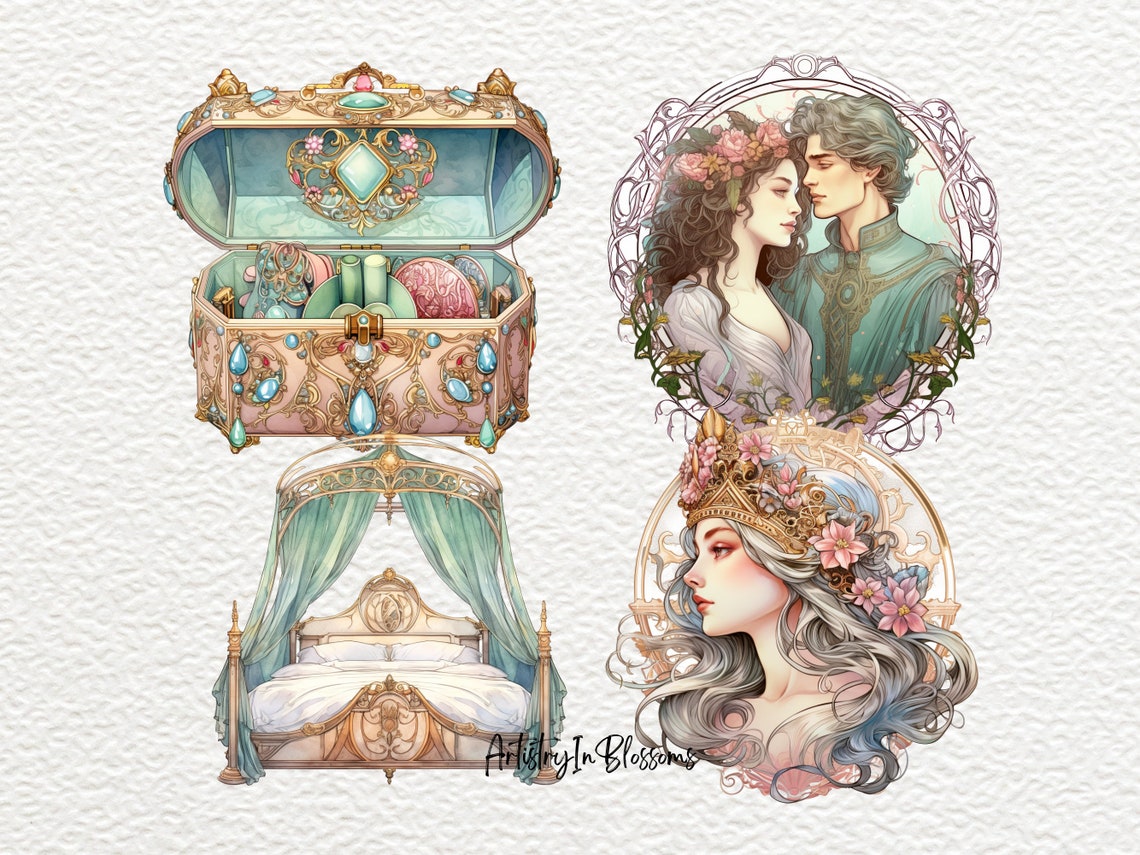 Watercolor Princess Art Nouveau Clipart Watercolor Princess - Etsy