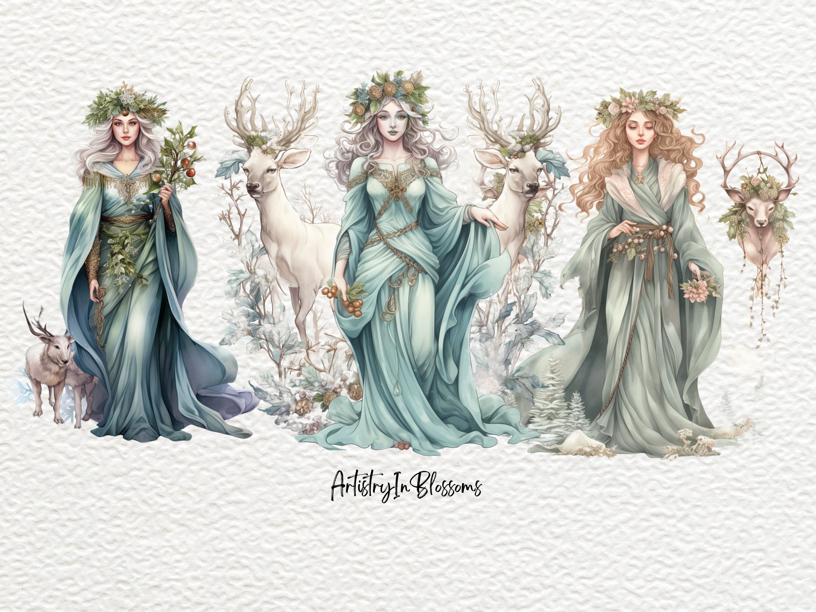 Watercolor Yule Clipart, Christmas Clipart, Winter Solstice Clipart ...