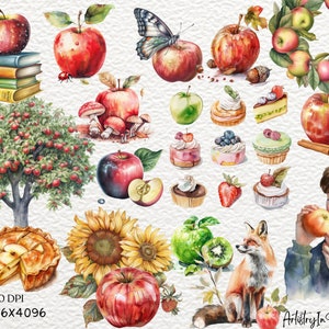 Watercolor Apple Clipart Bundle | Watercolor Red Apple Clipart ...