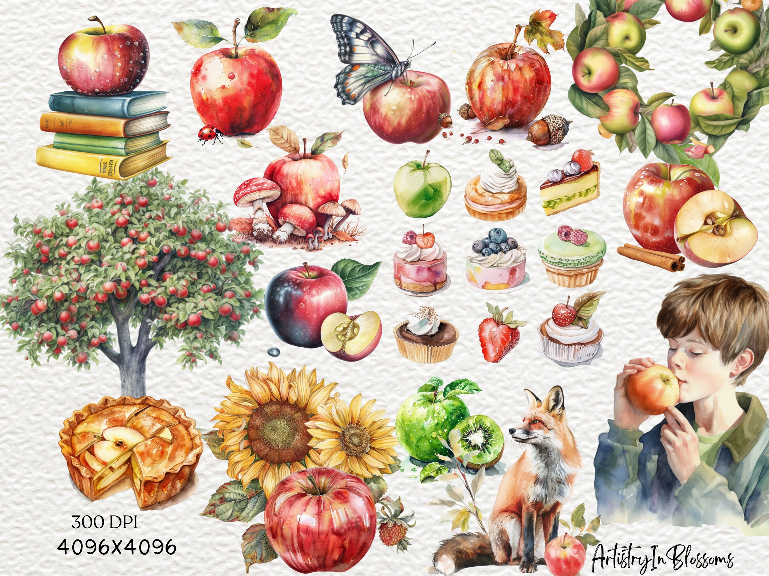 Watercolor Apple Clipart Bundle | Watercolor Red Apple Clipart ...