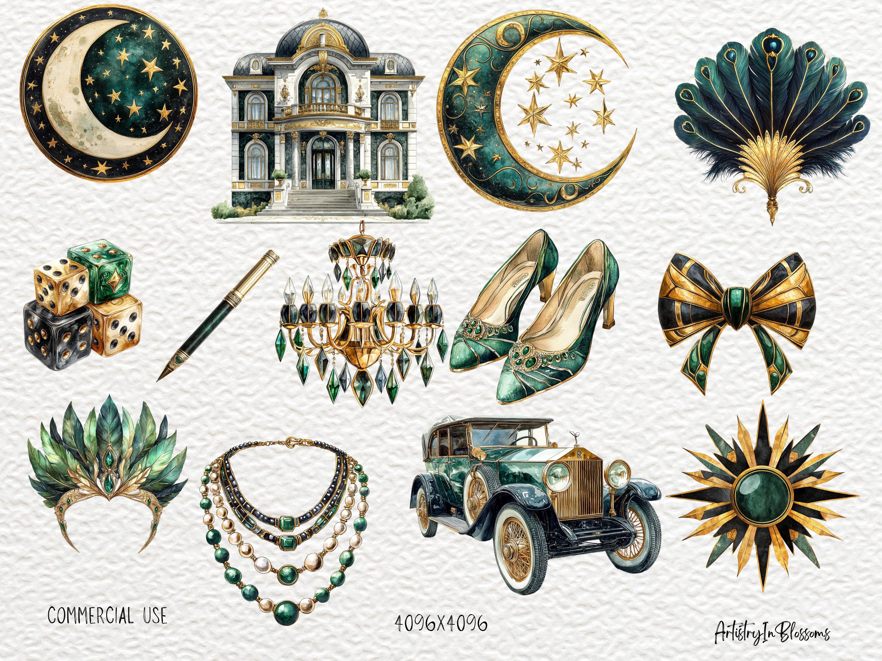 Great Gatsby Art Deco Clipart Bundle, Roaring 20s PNG, Vintage Party ...