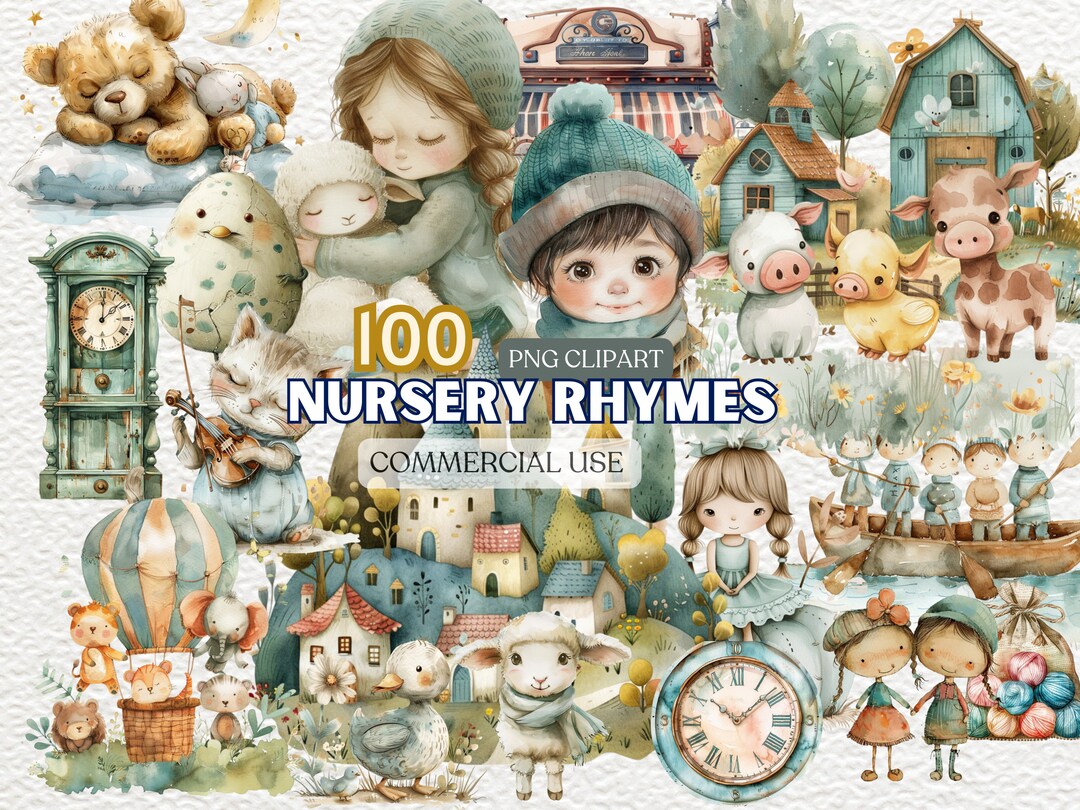 Watercolor Nursery Rhymes Clipart, Nursery Rhymes Watercolor Clipart ...